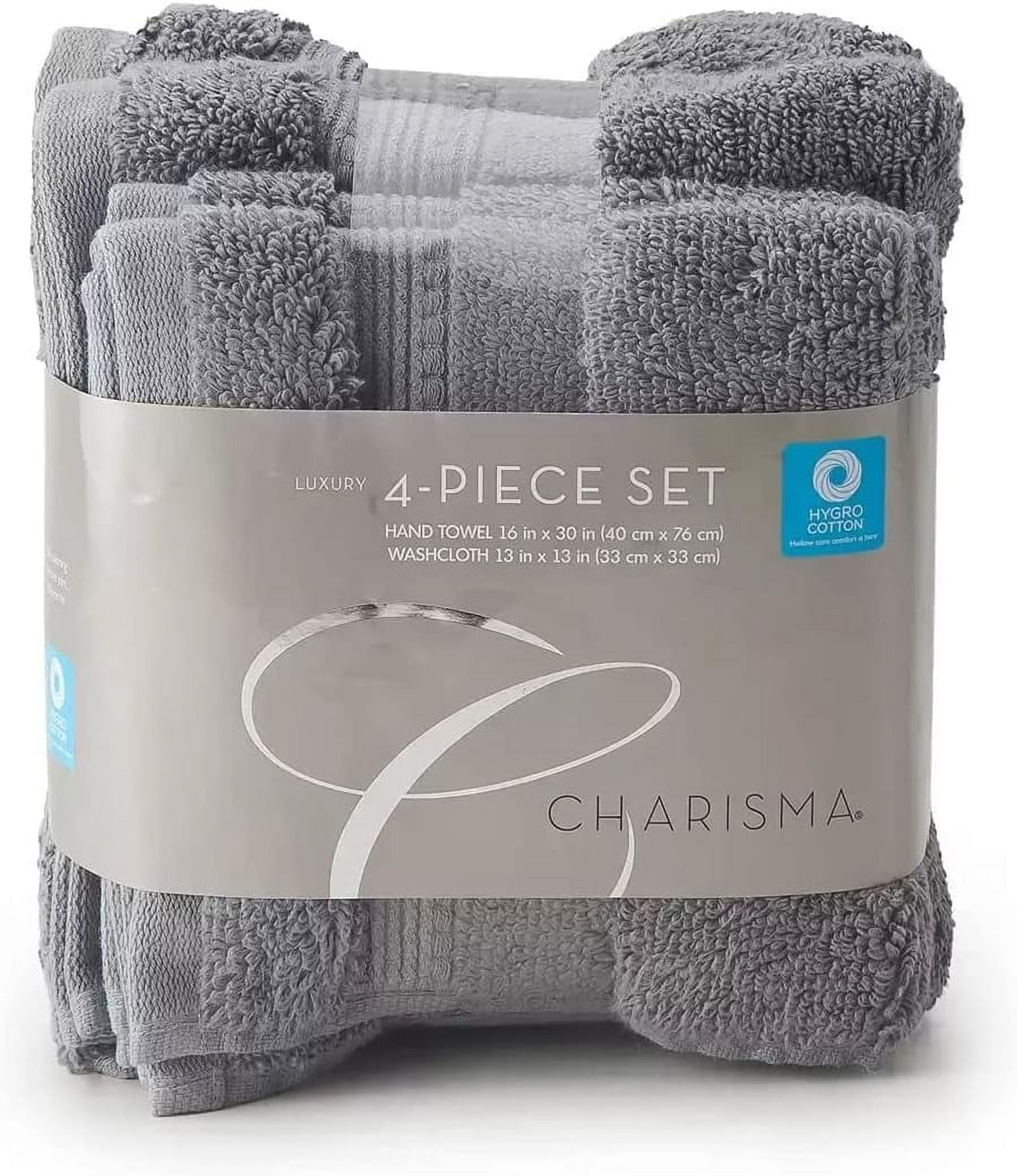 Charisma New Soft and Luxurious 4 Piece Towel Set | 2 Hand Towels and 2 Wash Cloths (Dark Grey ...