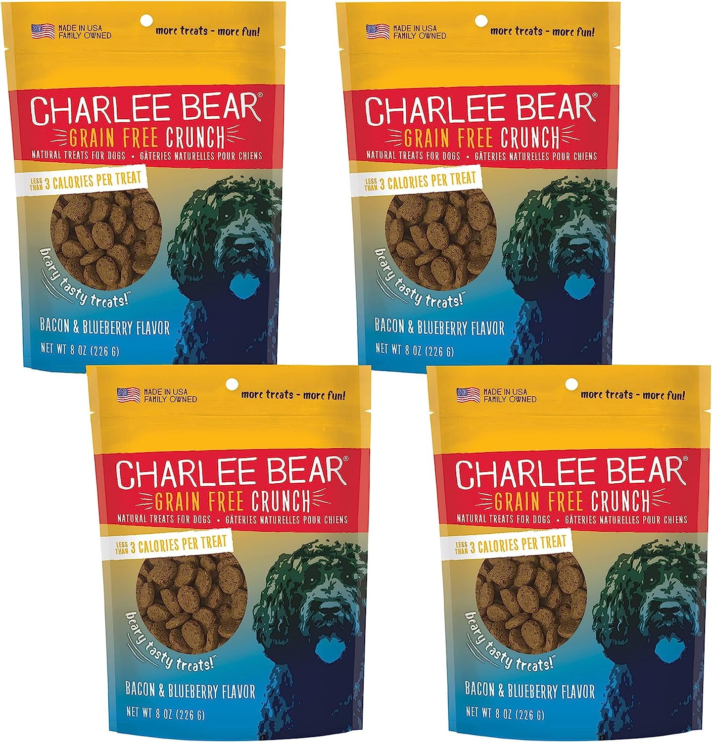 Charlee Bear Grain Free Dog Treats, Bacon & Blueberry Flavor 8 oz. 4 ...