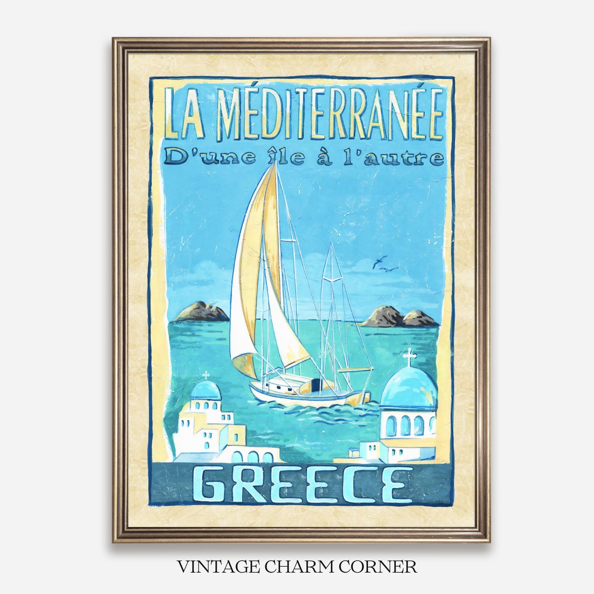 Charlene Audrey Greece Travel Poster Vintage Mediterranean Coastal ...