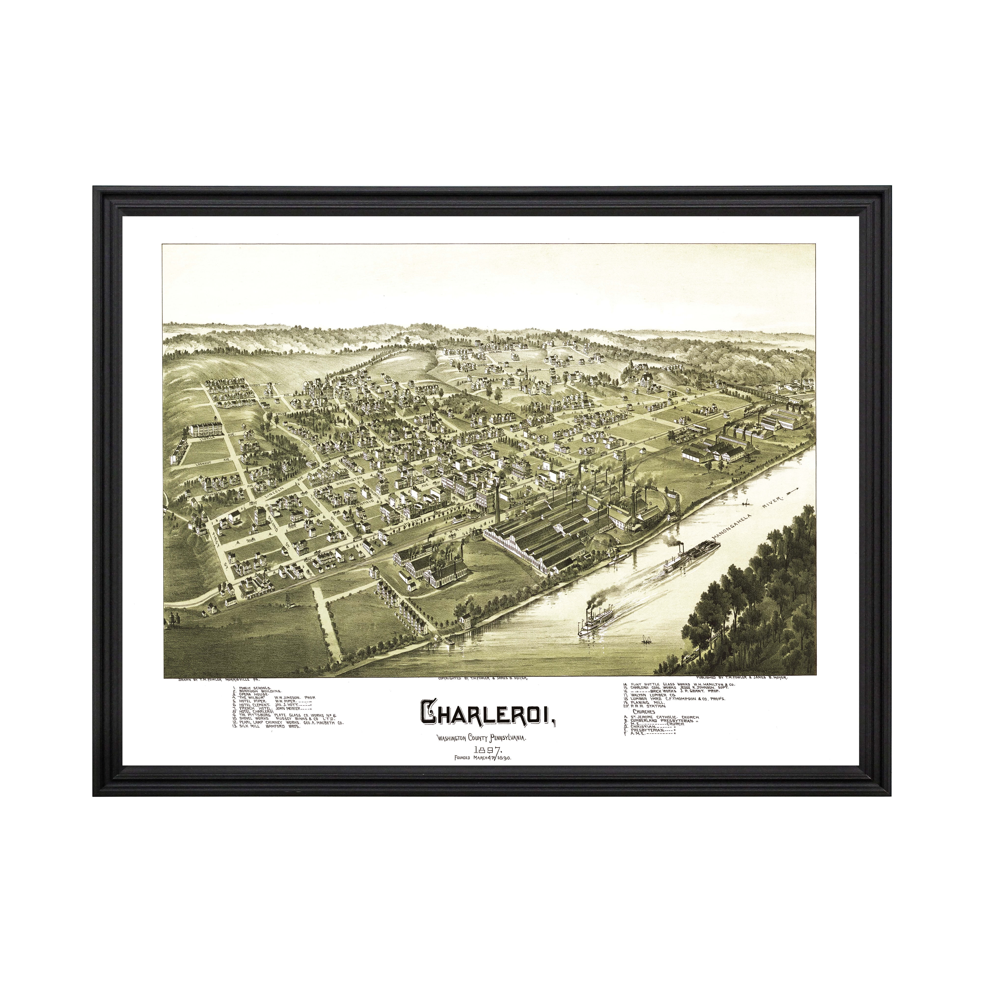 Charleroi Art, 1897 Vintage Map of Charleroi Pennsylvania, PA History ...