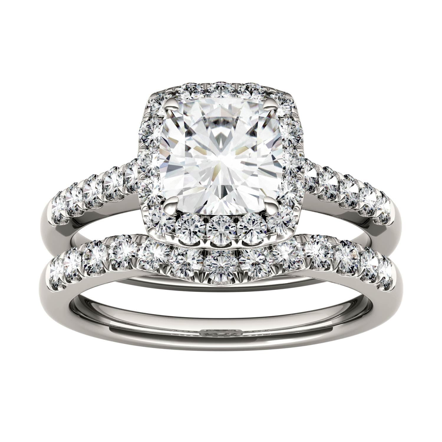 Charles & Colvard 14K White Gold Moissanite 6.5mm Cushion Halo Bridal ...