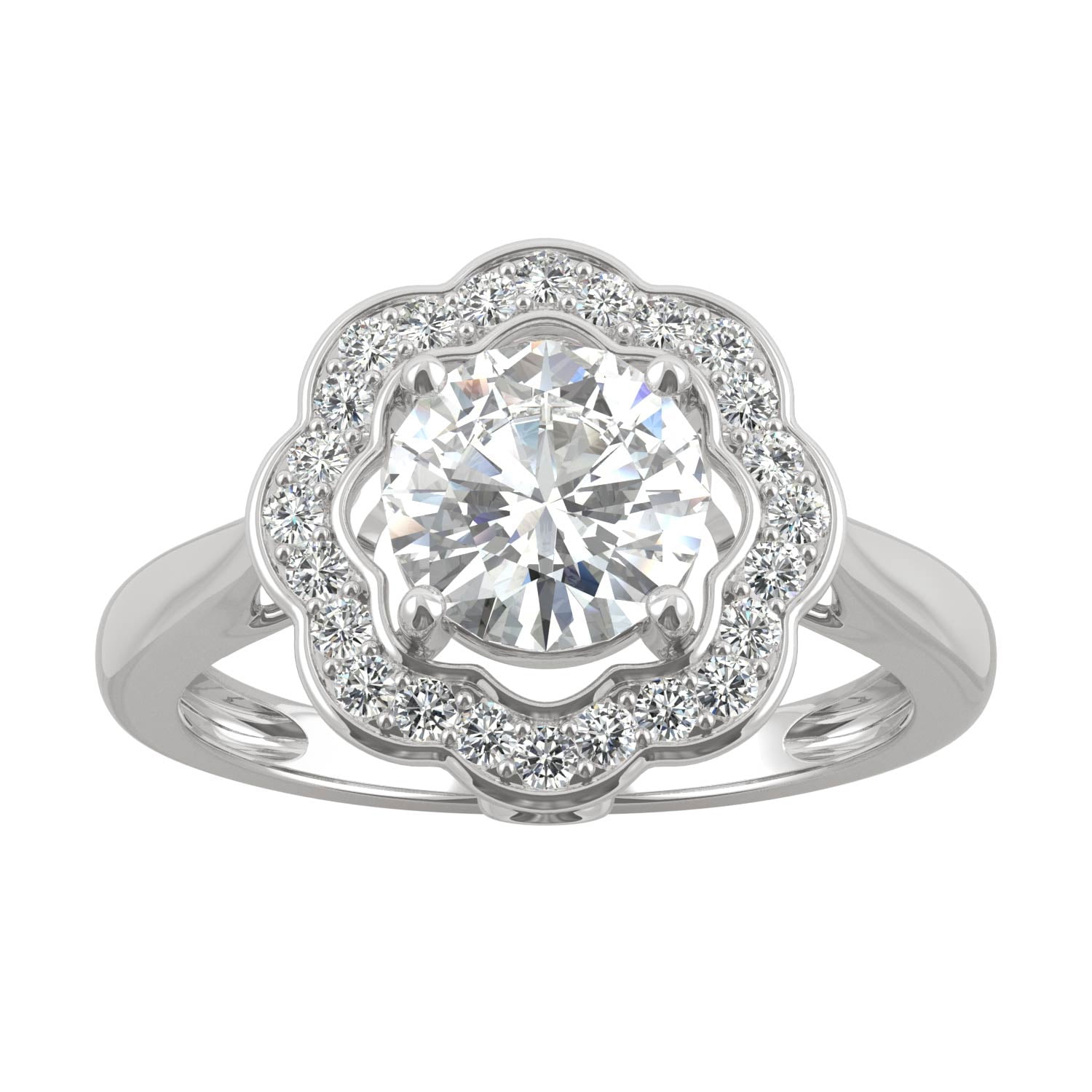 Charles And Colvard 14k White Gold Moissanite 6 5mm Round Floral Halo