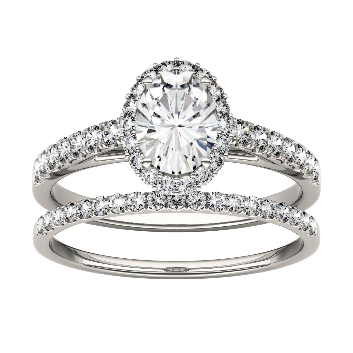 Charles & Colvard 14K White Gold Moissanite 7x5mm Oval Halo Bridal Set ...