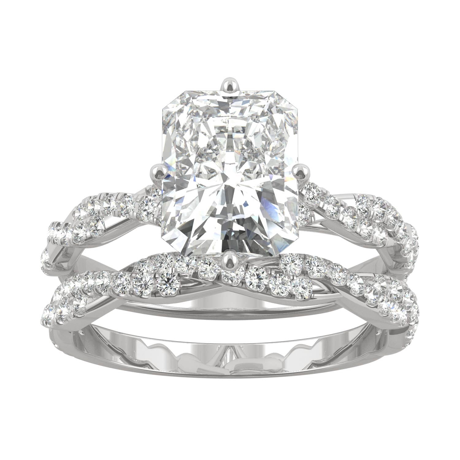 Charles And Colvard 14k White Gold Moissanite 9x7mm Radiant Bridal Set