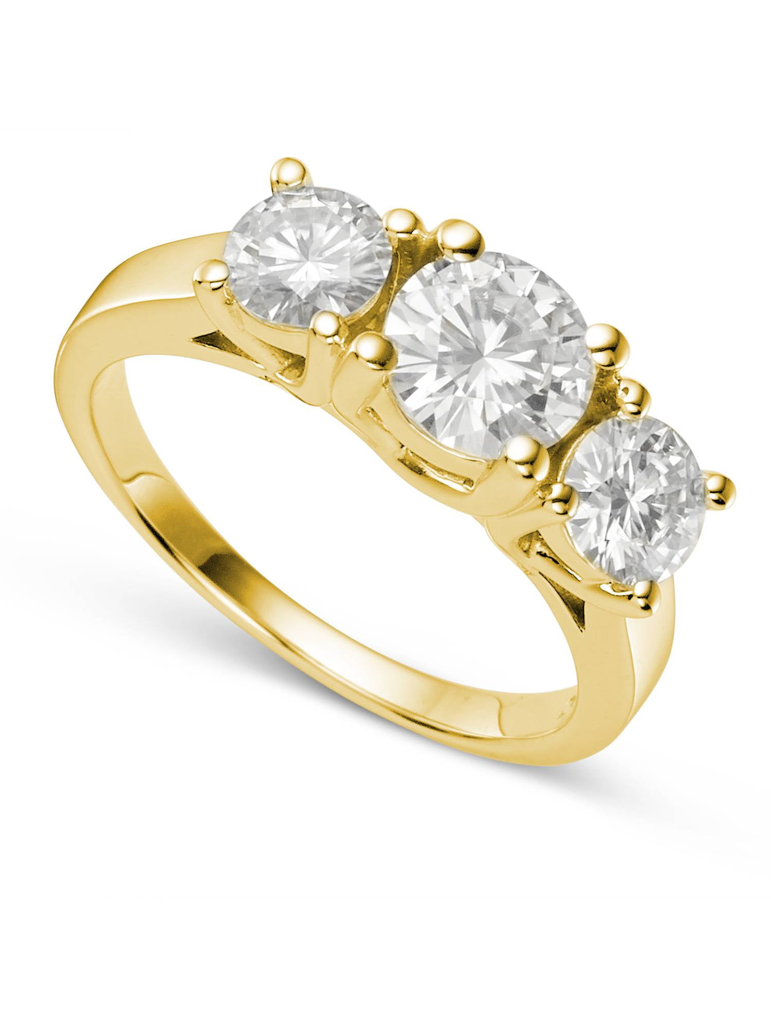 Charles & Colvard 14K Yellow Gold Moissanite Round Three Stone Ring ...