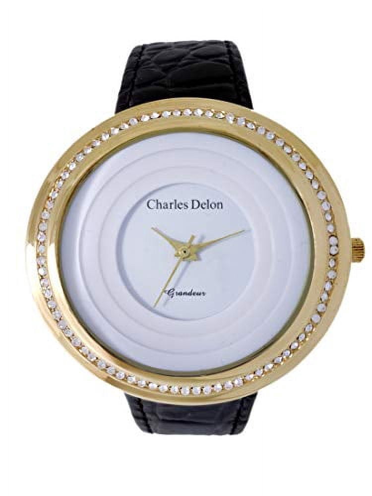 Charles Delon Women's Watches 5480 LGWB Black/Gold Leather Quartz Round ...