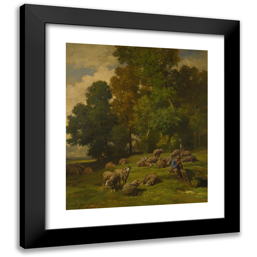 Charles Emile Jacque 12x14 Black Modern Framed Museum Art Print Titled ...