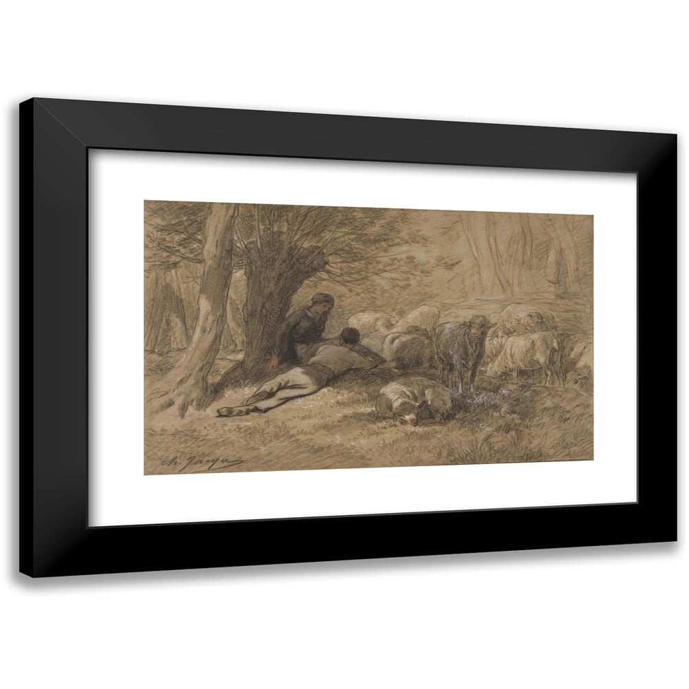 Charles Emile Jacque 14x11 Black Modern Framed Museum Art Print Titled ...