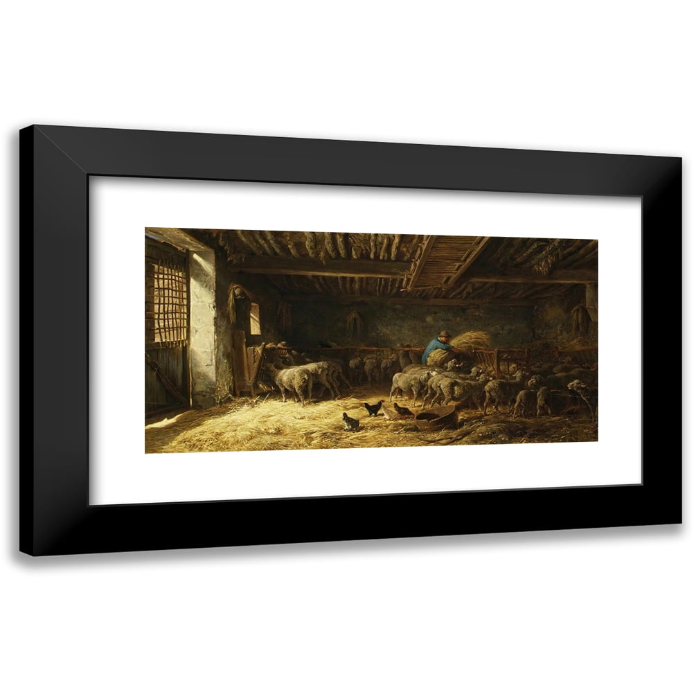 Charles Emile Jacque 24x14 Black Modern Framed Museum Art Print Titled ...