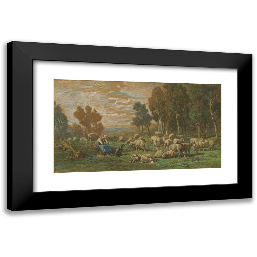 Charles Emile Jacque 24x15 Black Modern Framed Museum Art Print Titled ...