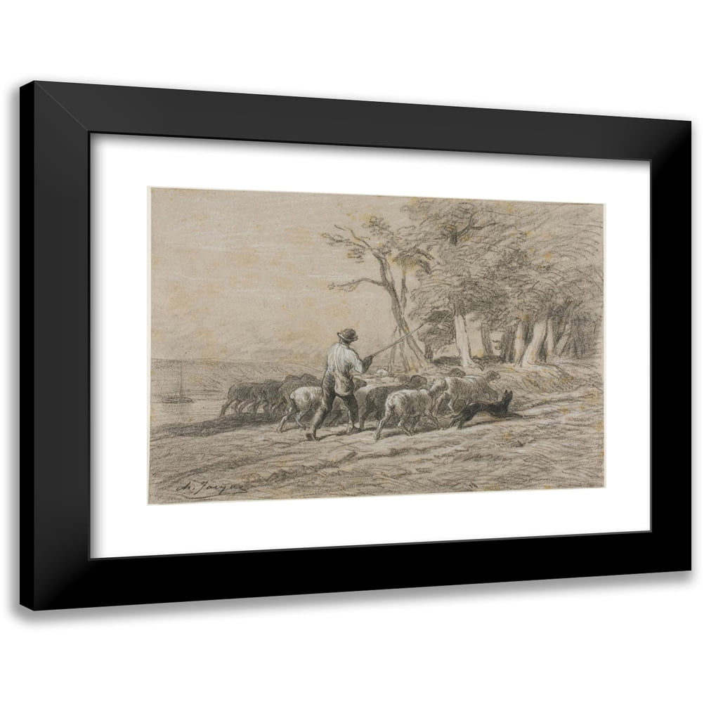 Charles Emile Jacque 24x18 Black Modern Framed Museum Art Print Titled ...