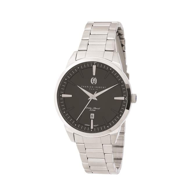 Charles Hubert Mens Modern SS Black Dial Watch Gold Tone Dial Watch ...