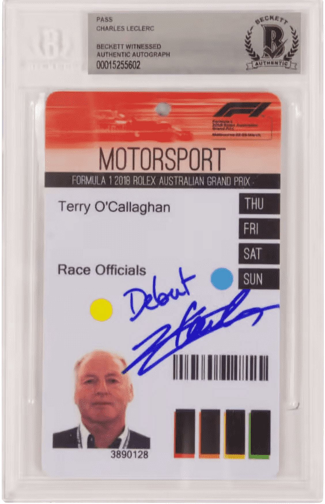 Charles Leclerc Signed Formula 1 Race Pass Inscribed Debut – BGS ...