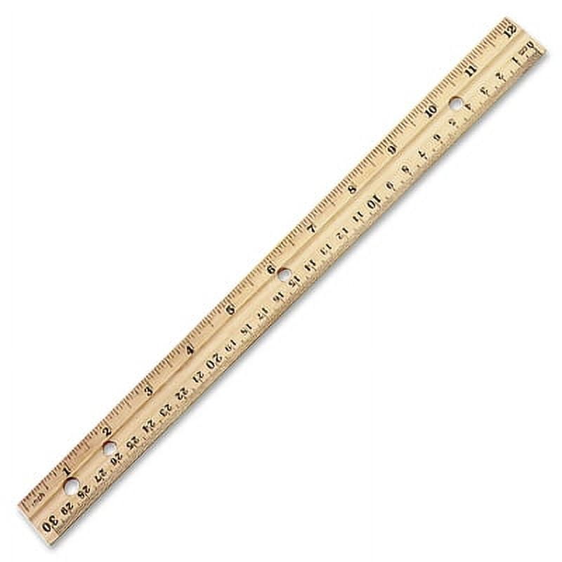 Charles Leonard-1PK Beveled Wood Ruler W/Single Metal Edge, 3-Hole ...