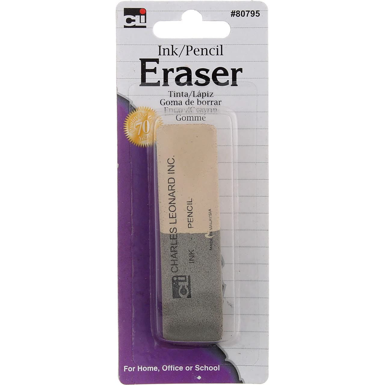 Charles Leonard 2 Sided Ink and Pencil Eraser, Gray/White (80795 ...