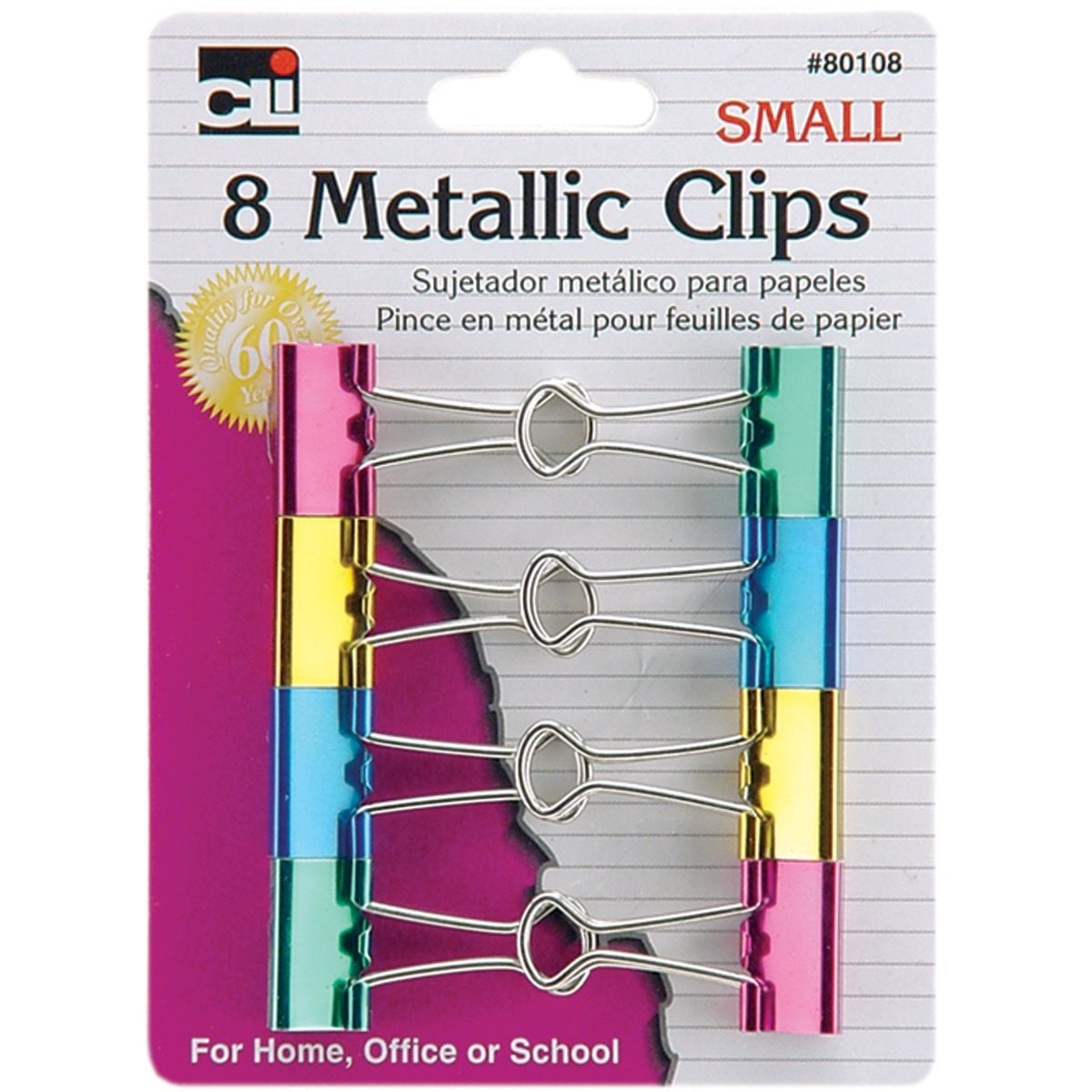Charles Leonard Binder Clips, Metallic, Assorted Colors, Small, 8-Pack ...