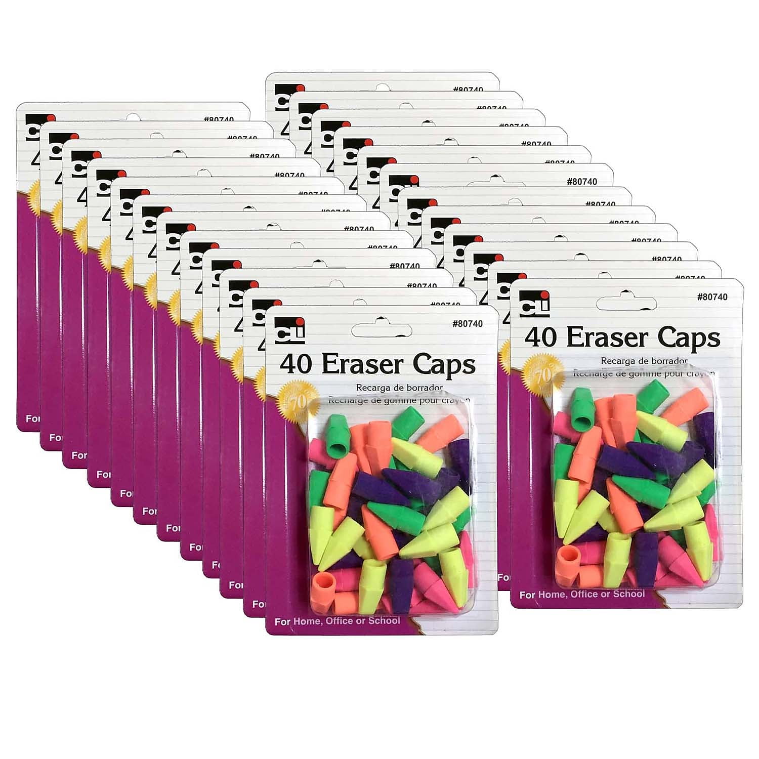 Charles Leonard CHL80740-24 Pencil Eraser Caps,, Assorted Color - Pack ...