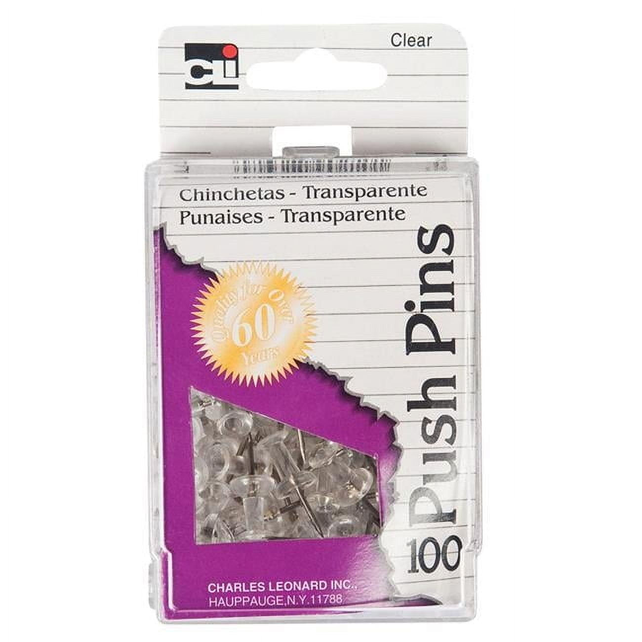 Charles Leonard Clear Push Pins - Box of 10 - Walmart.com