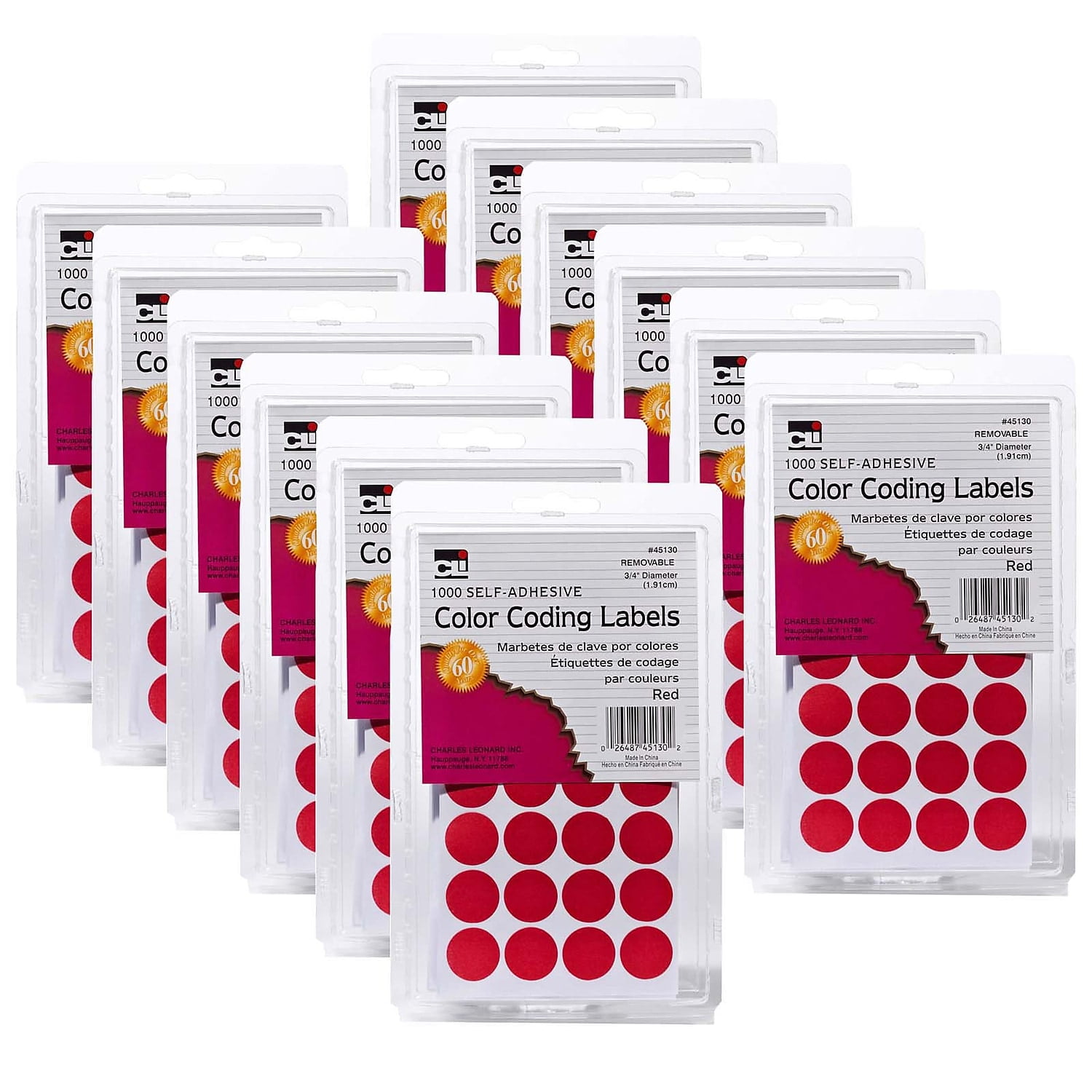 Charles Leonard Color Coding Labels, 0.75 Inch, Red, 12000 Pieces ...