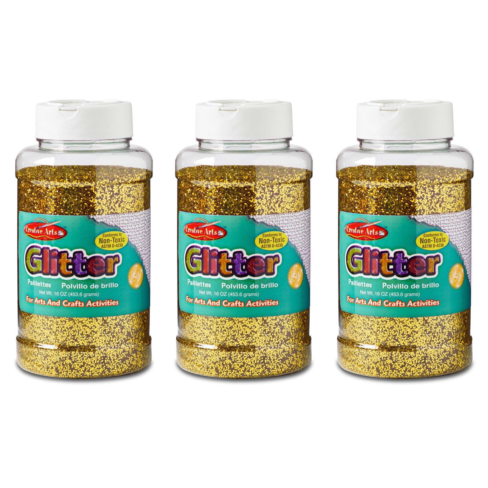 Charles Leonard Creative Arts Glitter, 1 lb. Bottle, Gold, Pack of 3 ...