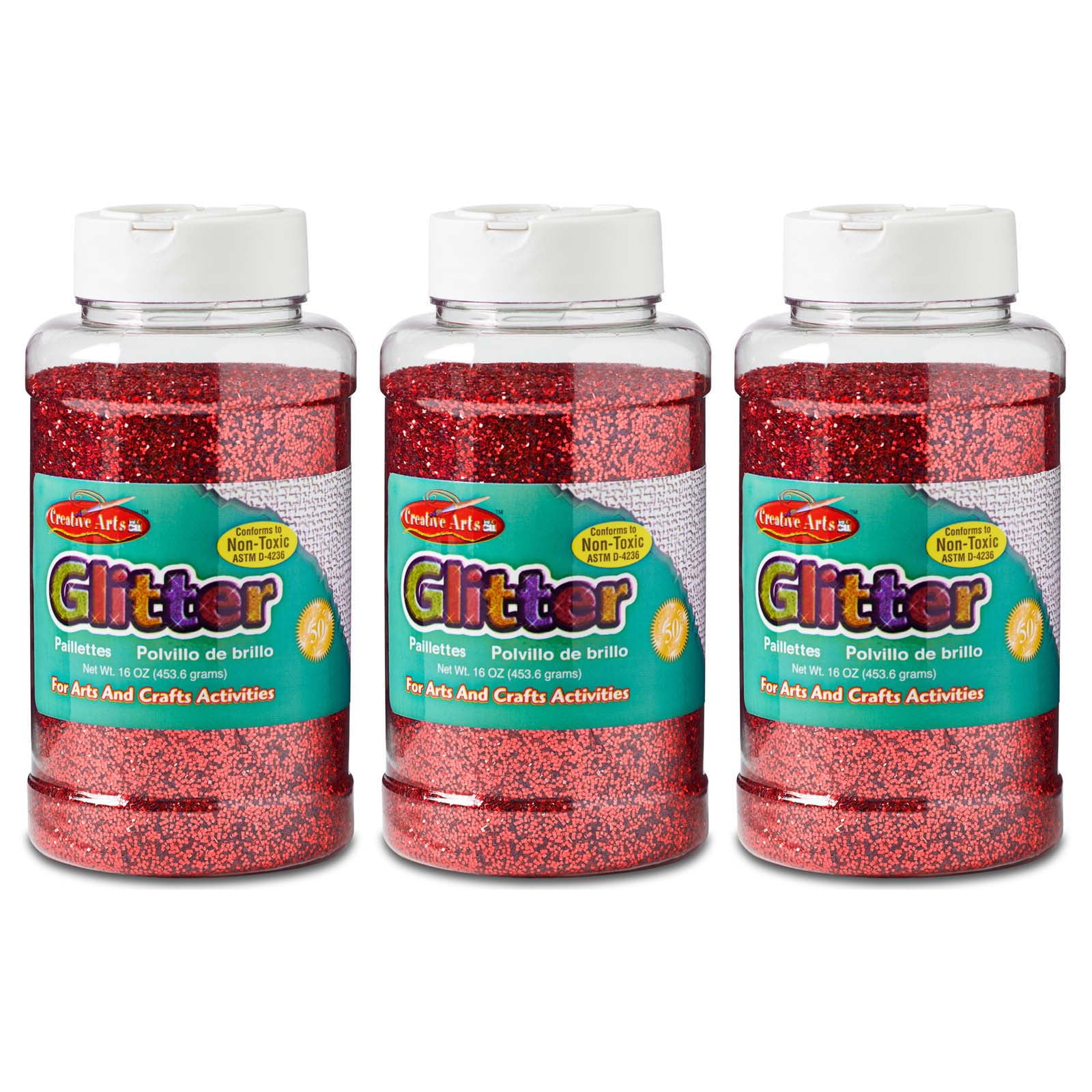 Charles Leonard Creative Arts Glitter, 1 lb. Bottle, Red, Pack of 3 ...