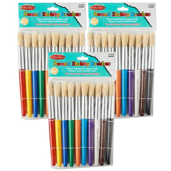 Charles Leonard Creative Arts Stubby Round Brushes, Assorted Colors, 10 ...
