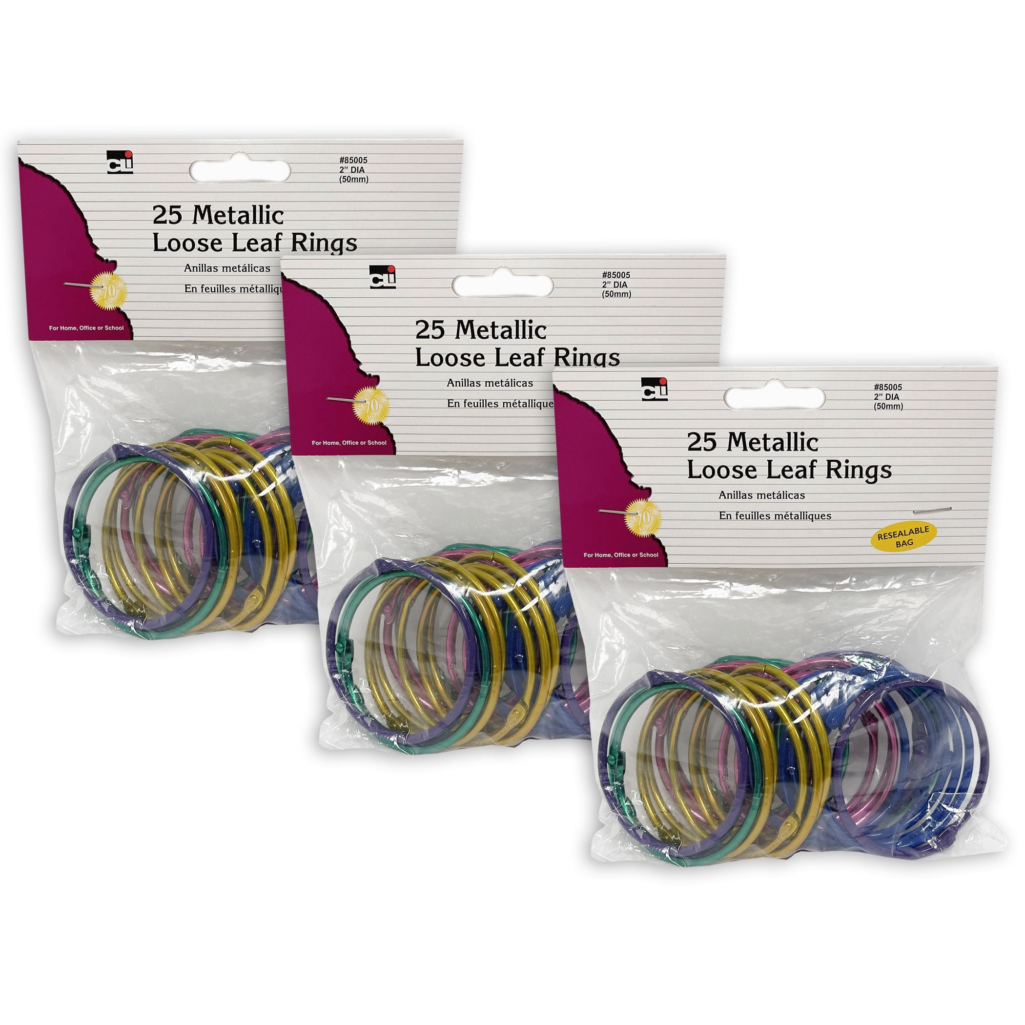 Charles Leonard Loose Leaf Book Rings, 2 Inch, Assorted Colors, 75 ...