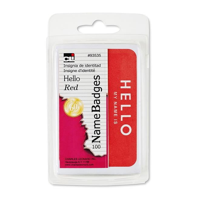 Charles Leonard Name Badges Hello RedSelf Adhesive - Pack of 12 ...