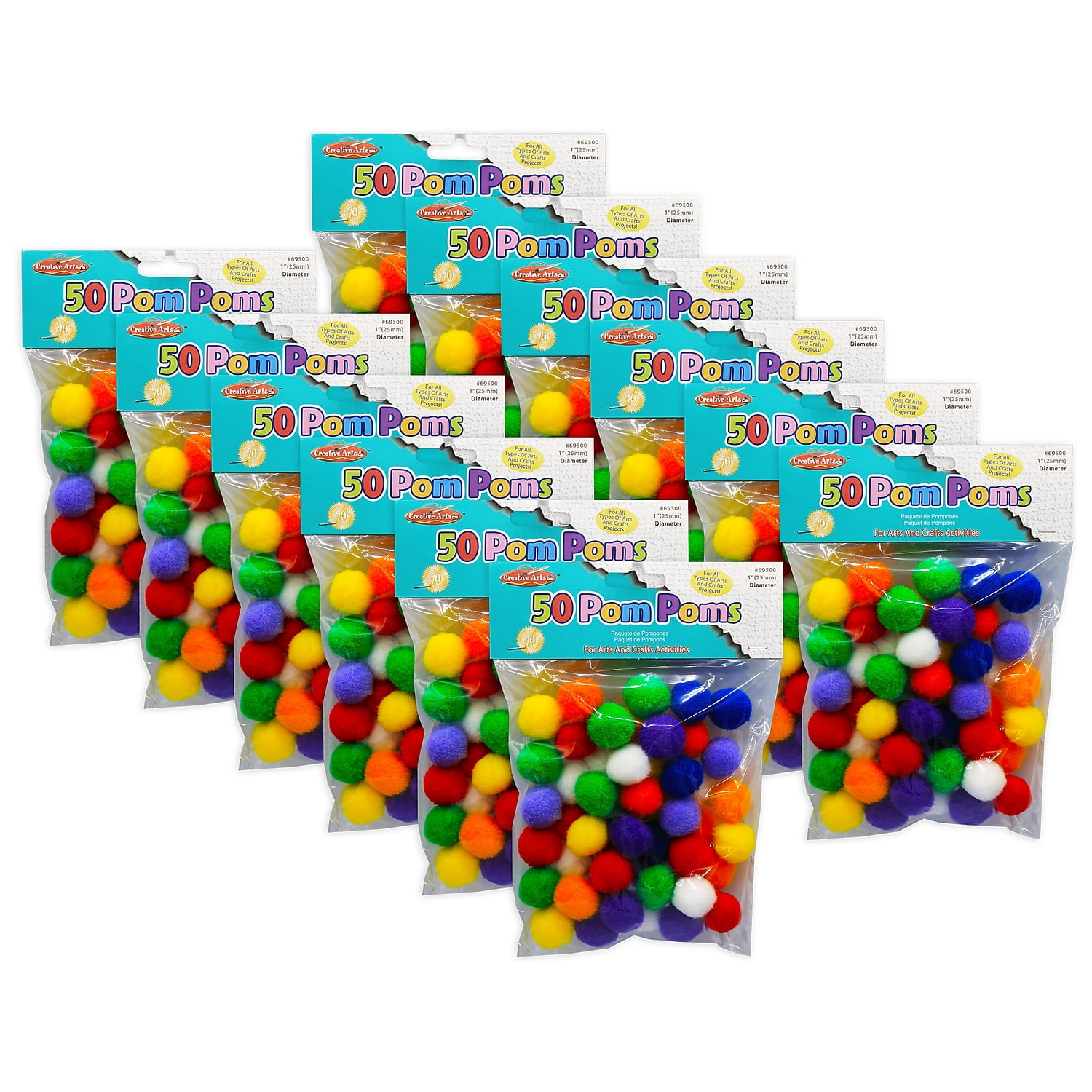 Charles Leonard Pom-Poms 1", Assorted Colors, 50 Per Pack, 12 Packs ...
