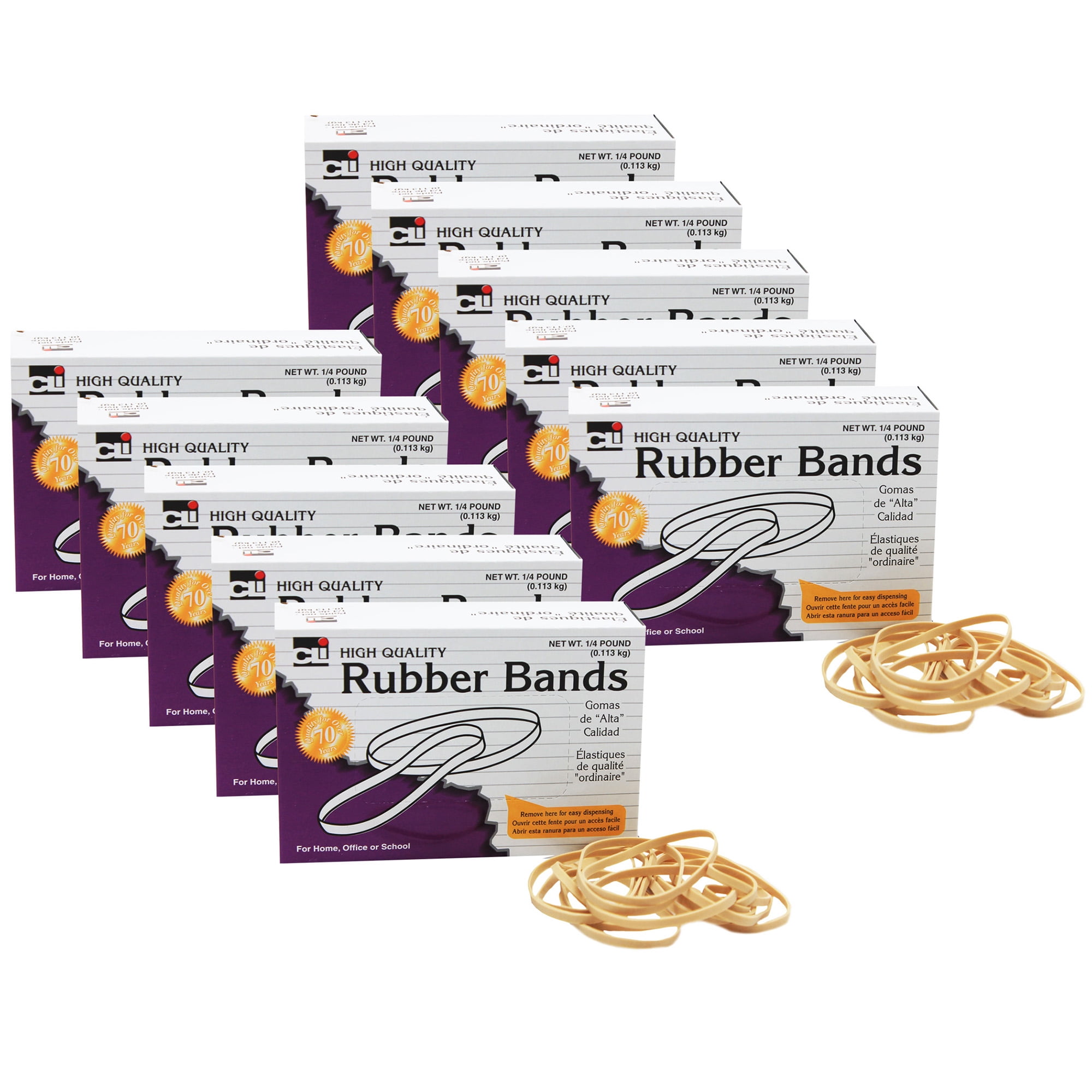 Charles Leonard Rubber Bands, 3" x 1/8", 1/4 lb. Box, 10 Boxes ...