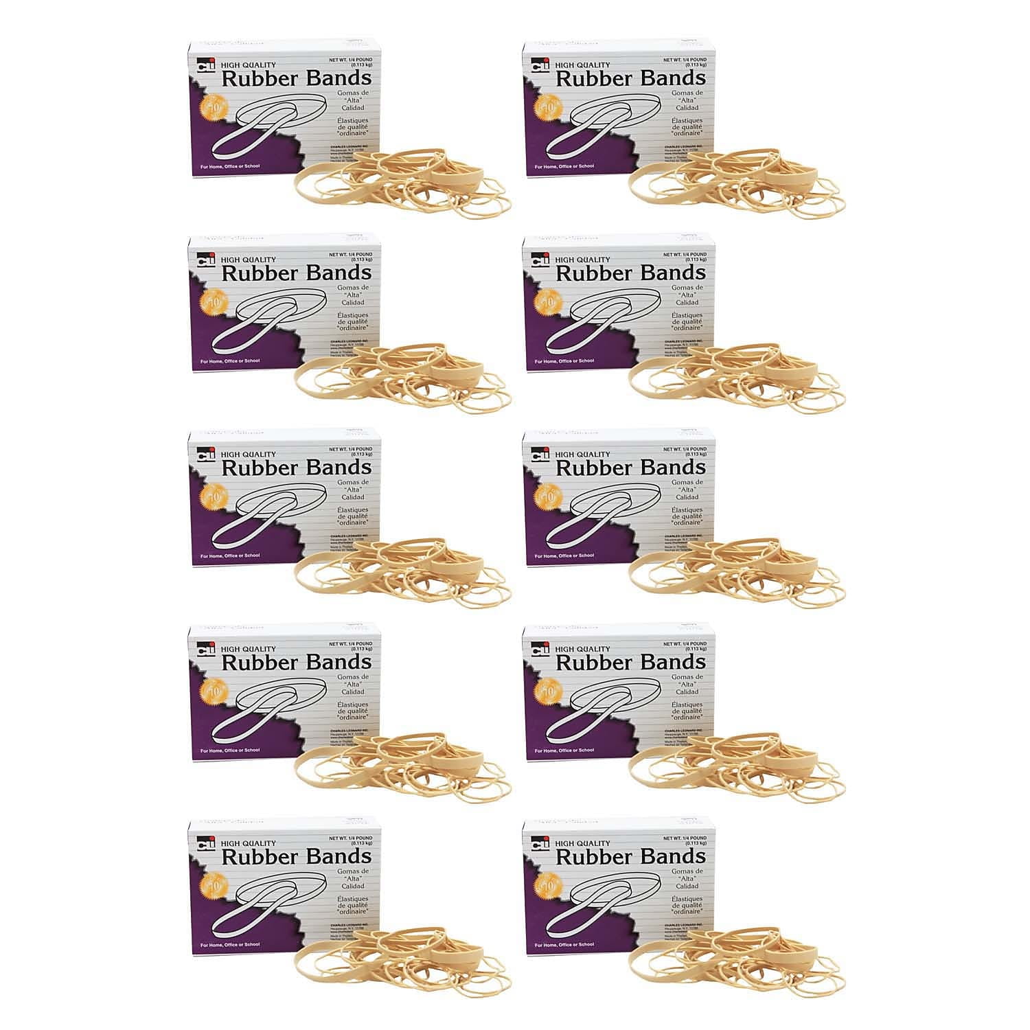Charles Leonard Rubber Bands Assorted Sizes, 0.25 lb Box, 10 Count ...