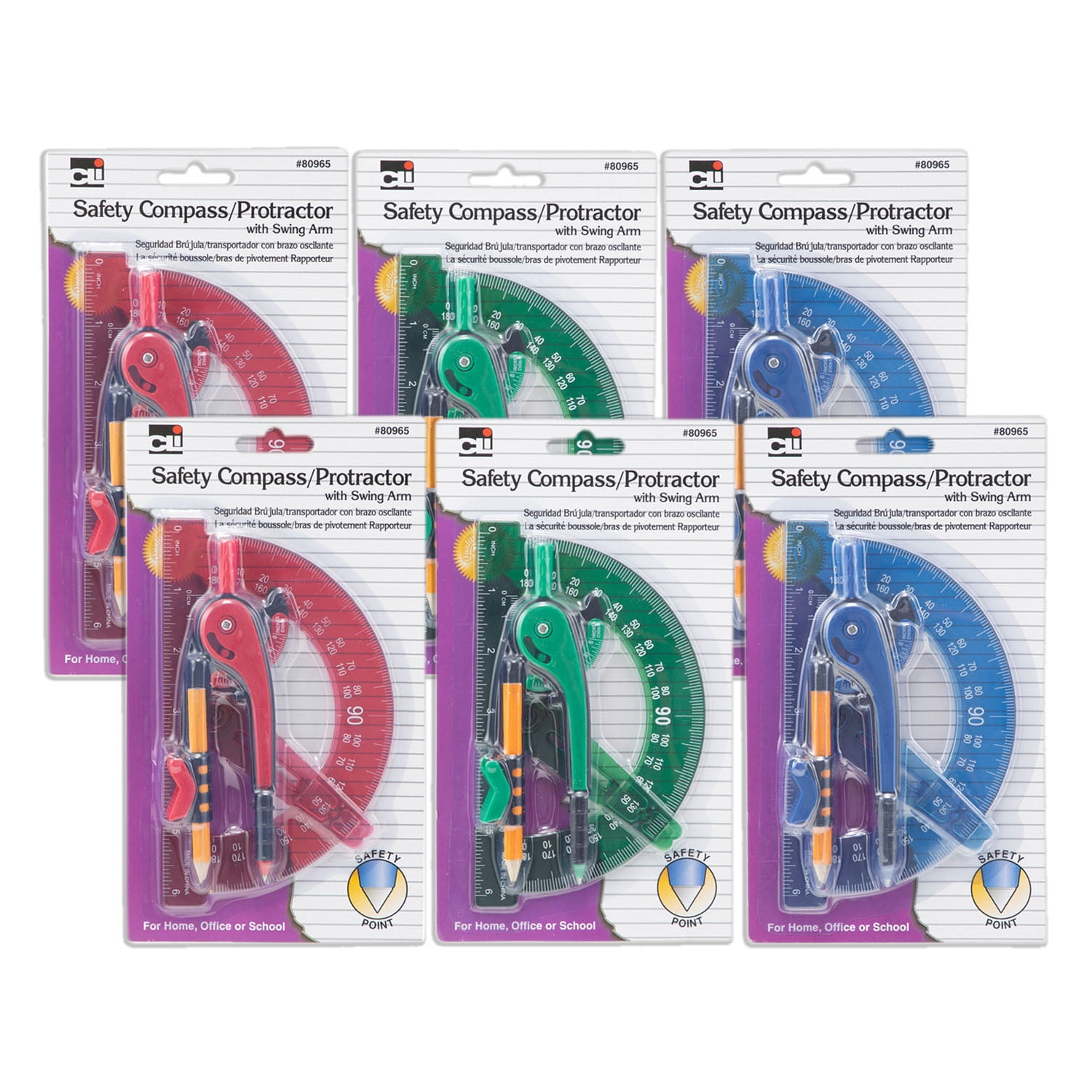 Charles Leonard Safety Compass & 6" Swing Arm Protractor, Assorted ...