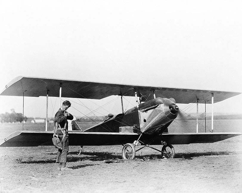 Charles Lindbergh & Sergeant Bell Biplane - 12x18 Inch Laminated ...