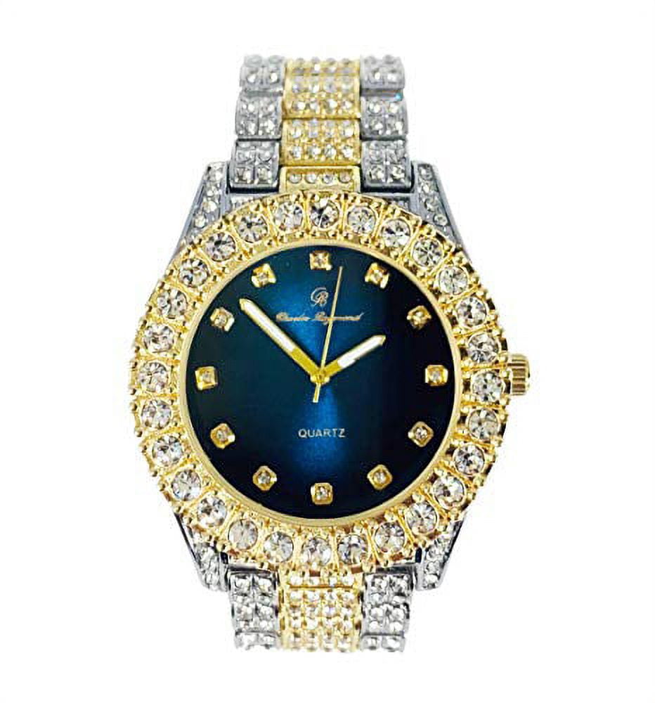 Charles Raymond Bling-ed Out Round Metal Mens Color on Blast Silver ...