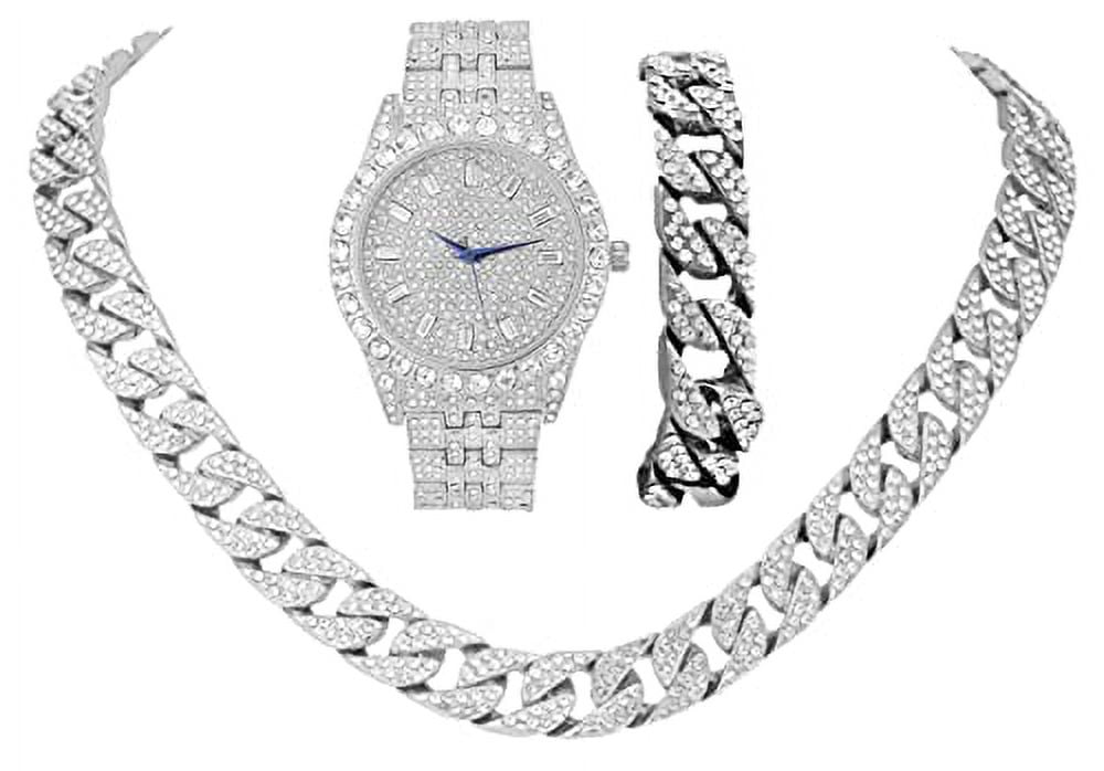 Charles Raymond Blinged Out Cuban Necklace w/ Matching Bracelet and ...