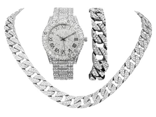 Charles Raymond Blinged Out Cuban Necklace w/ Matching Bracelet and ...