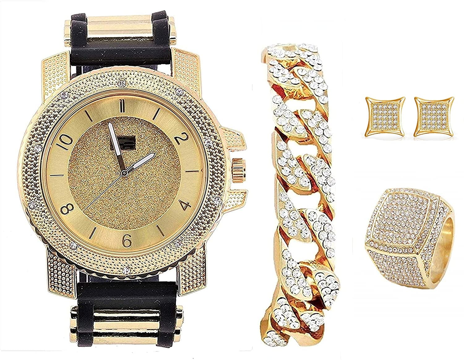 Charles Raymond Blinged Out It's Lit! Hip Hop Wristwatch & Jewelry Set ...