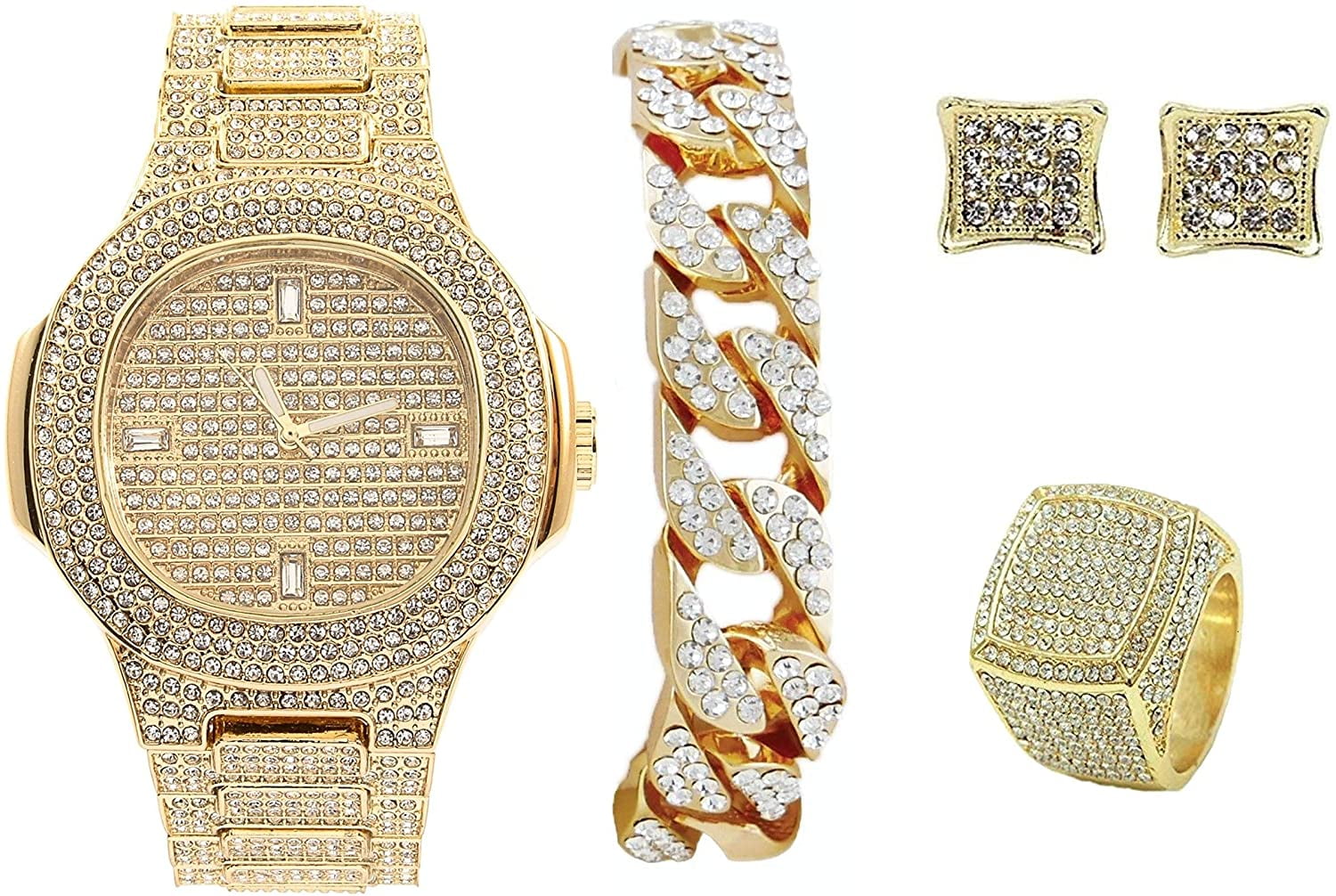 Charles Raymond Blinged Out It's Lit! Hip Hop Wristwatch & Jewerly Set ...
