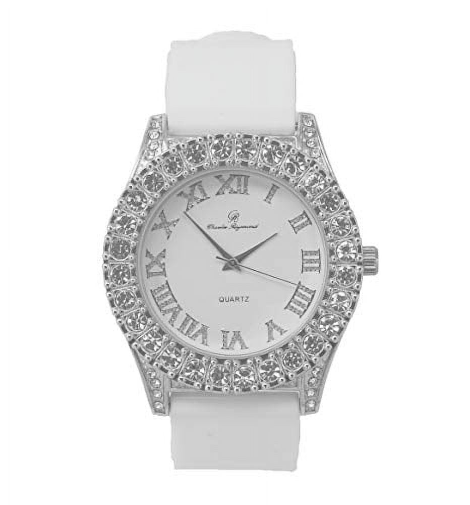 Charles Raymond Blinged Out Mens Silver Big Rocks with Roman Numerals ...