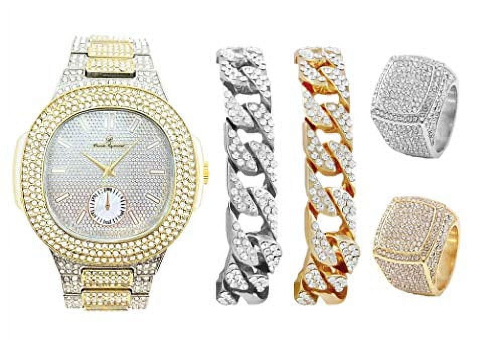 Charles Raymond Blinged Out Oblong Case Two Tone Mens Hip Hop Look ...