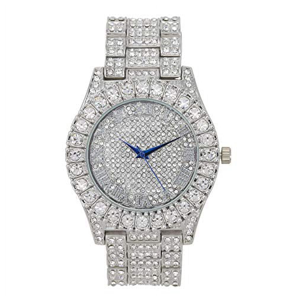Charles Raymond Blinged Out Round Metal Mens Color on Blast Silver Tone ...