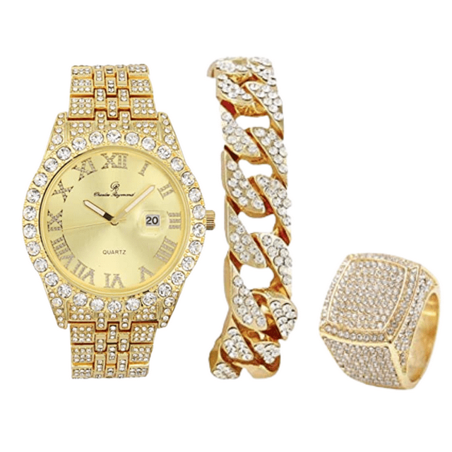 Charles Raymond Fully Iced Out Crystal Diamond Mens Watch w/Easy Read ...