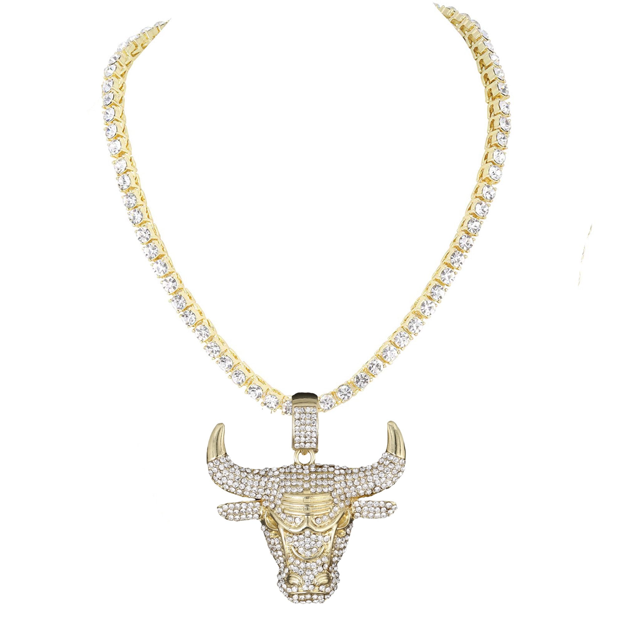 Charles Raymond Iced Out Bull Pendant on Tennis Chain for Men or Women ...