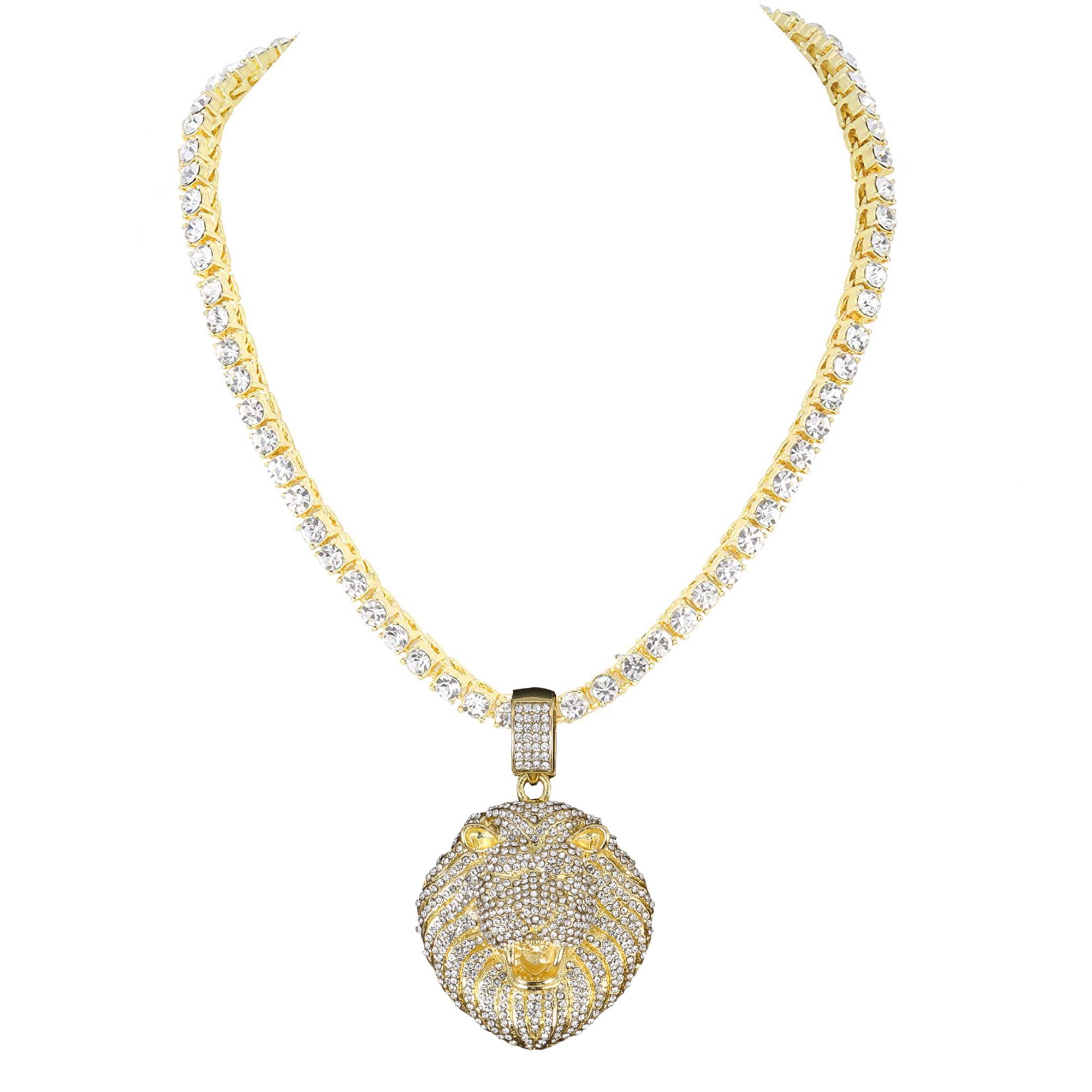Charles Raymond Iced Out Lion Pendant on Tennis Chain for Men or Women ...