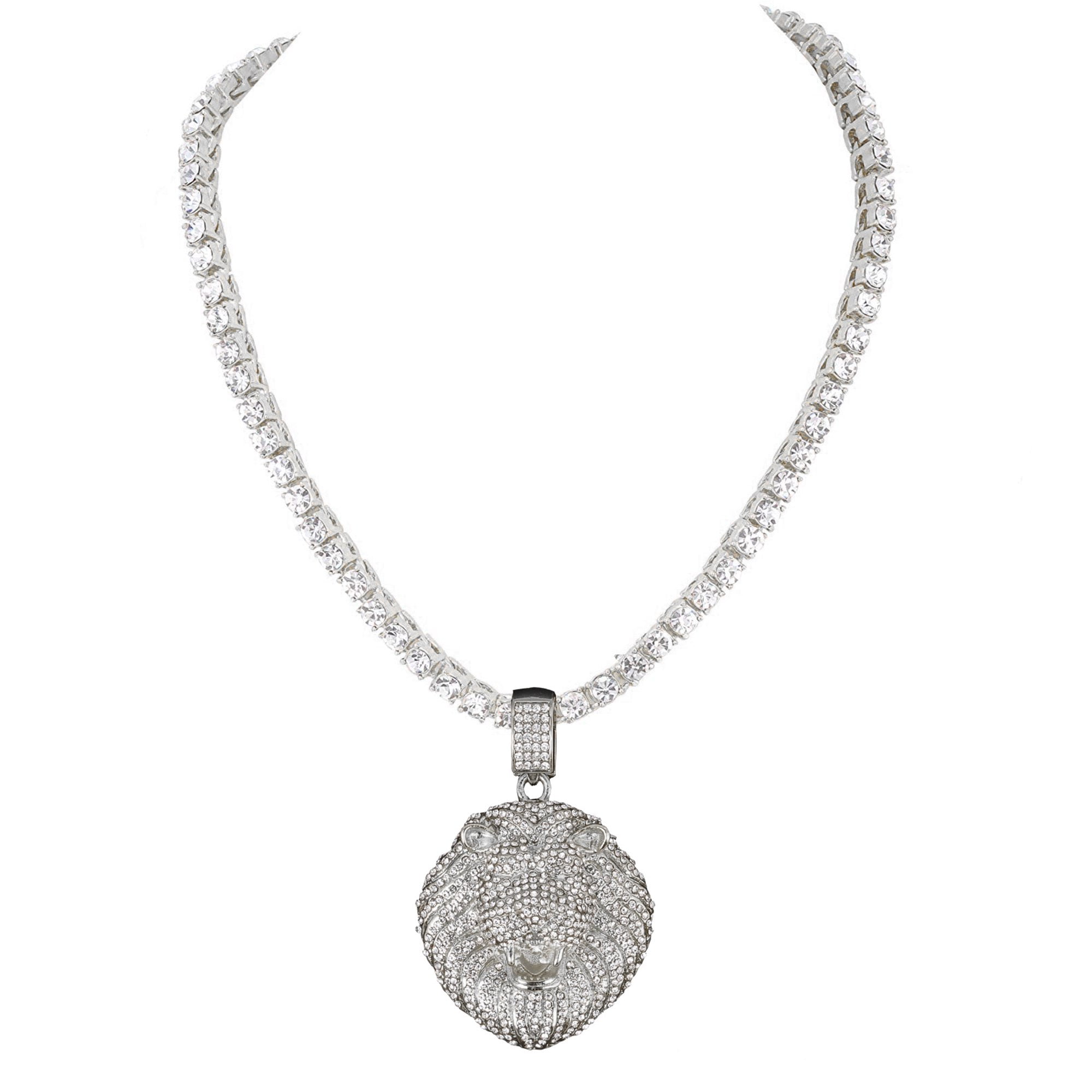 Charles Raymond Iced Out Lion Pendant on Tennis Chain for Men or Women ...
