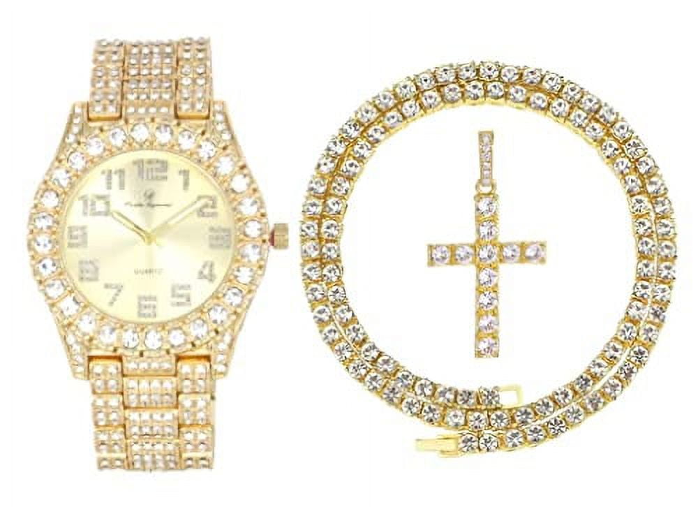 Charles Raymond Luxury Mens Iced Out Tennis Cross Necklace w/ Diamond ...