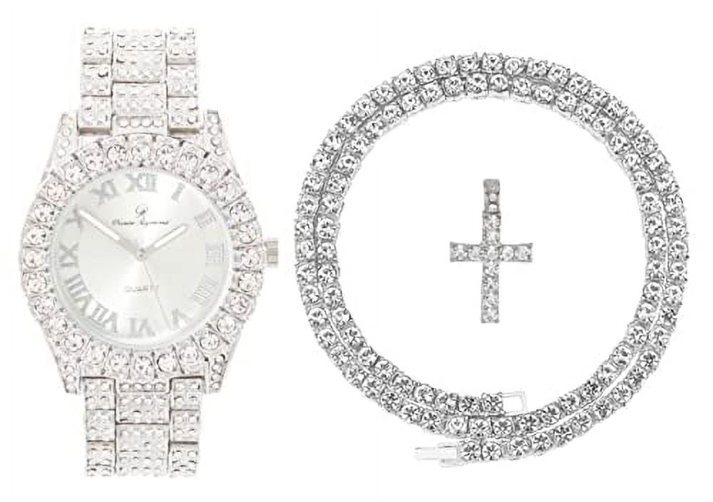 Charles Raymond Luxury Mens Iced Out Tennis Cross Necklace w/Diamond ...
