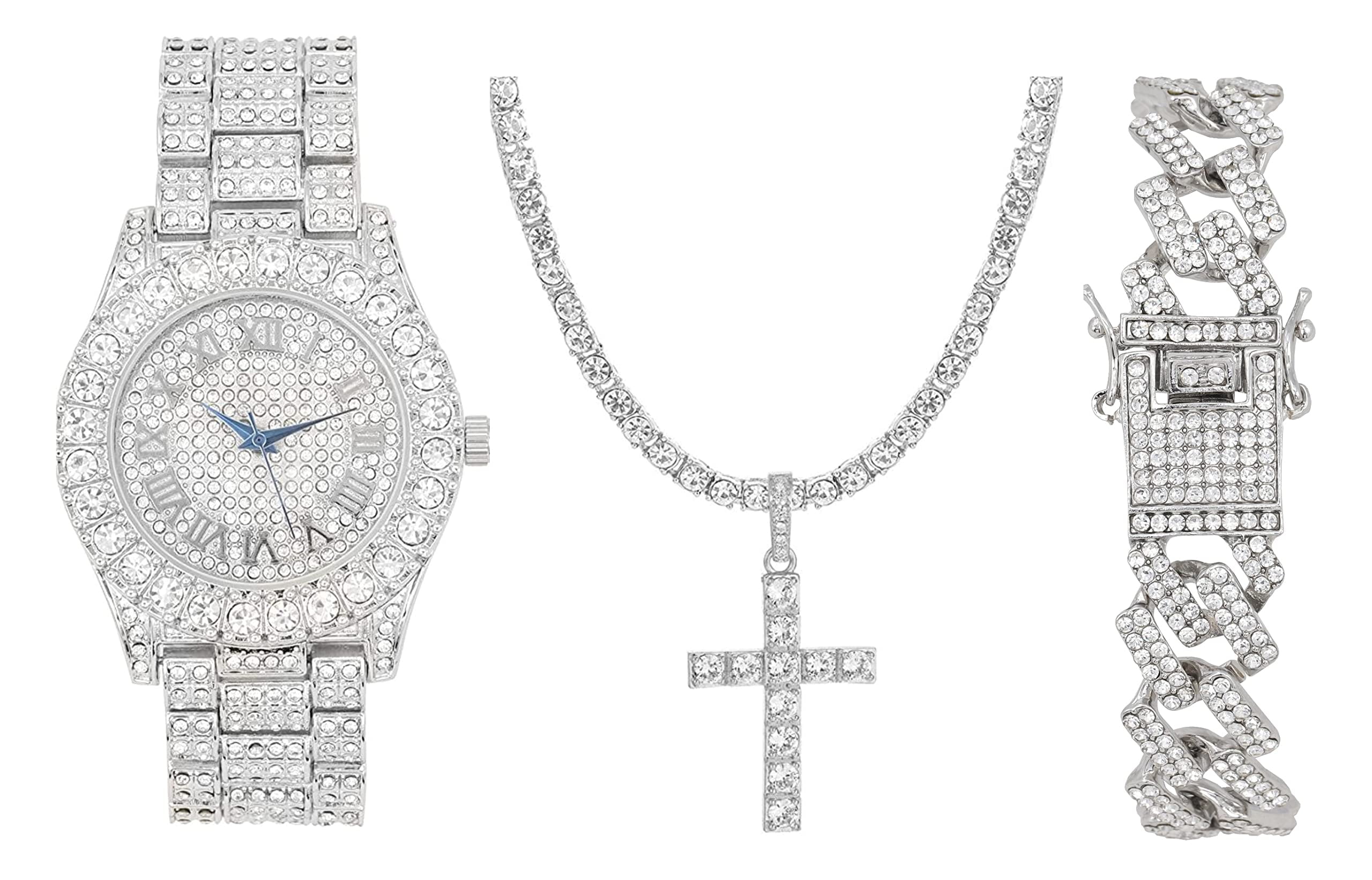 Charles Raymond Luxury Mens Iced Out Tennis Cross Necklace w/Diamond ...