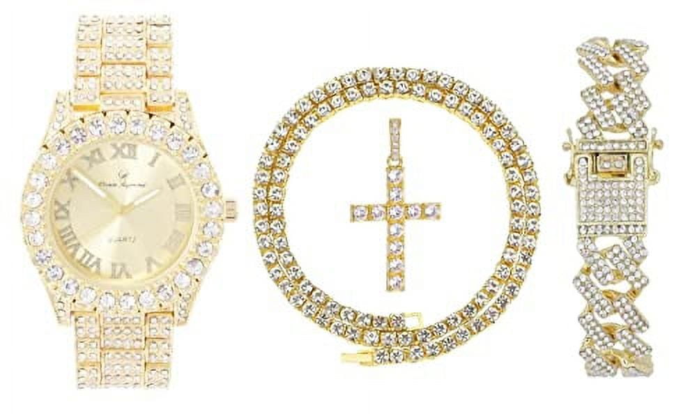 Charles Raymond Luxury Mens Iced Out Tennis Cross Necklace w/Diamond ...