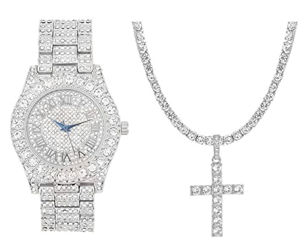 Charles Raymond Luxury Mens Iced Out Tennis Cross Necklace w/Diamond ...